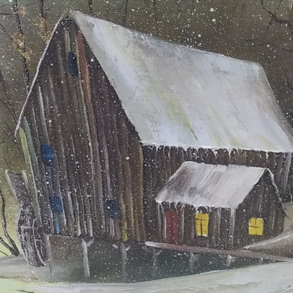 Art | Vintage Oil On Boardrustic Cabin In Wintersigned | Poshmark